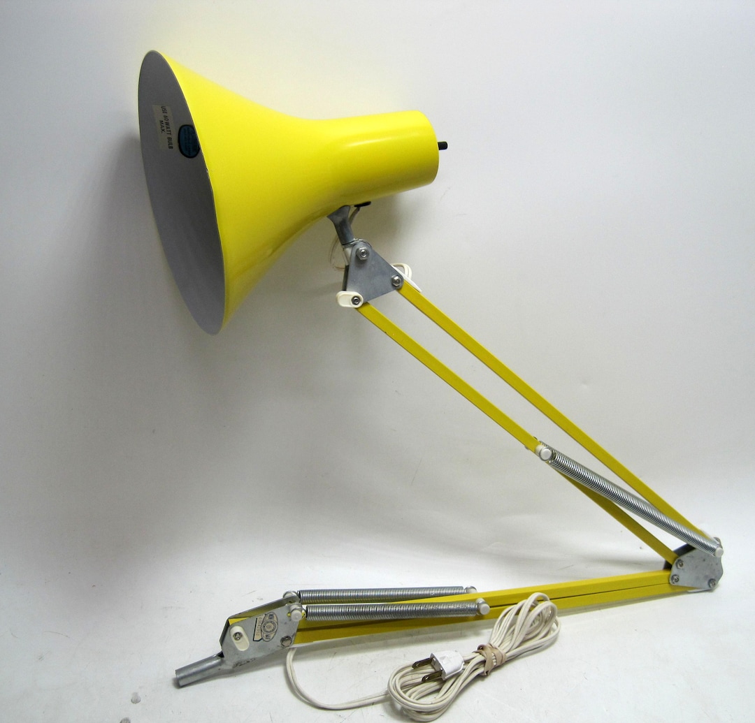 Vintage Swing Arm Extending Drafting Desk Lamp Light Yellow MCM Cone ...