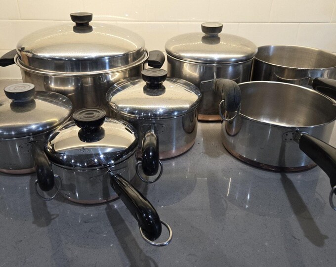 Lot of 12 Pieces Revere Ware Copper Bottom Pans 8qt, 3.5QT, 3QT, 2QT ...