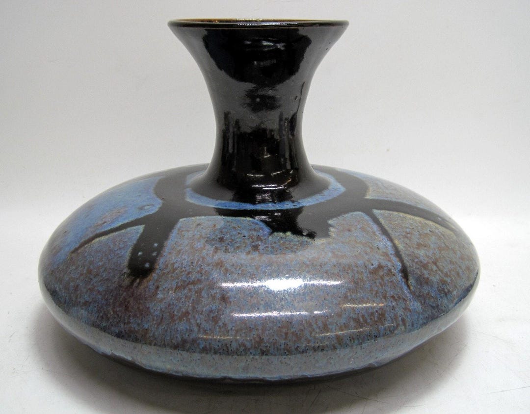 VTG Gil Harrison Modern Studio Pottery Large Vase Black & Blue Spec ...