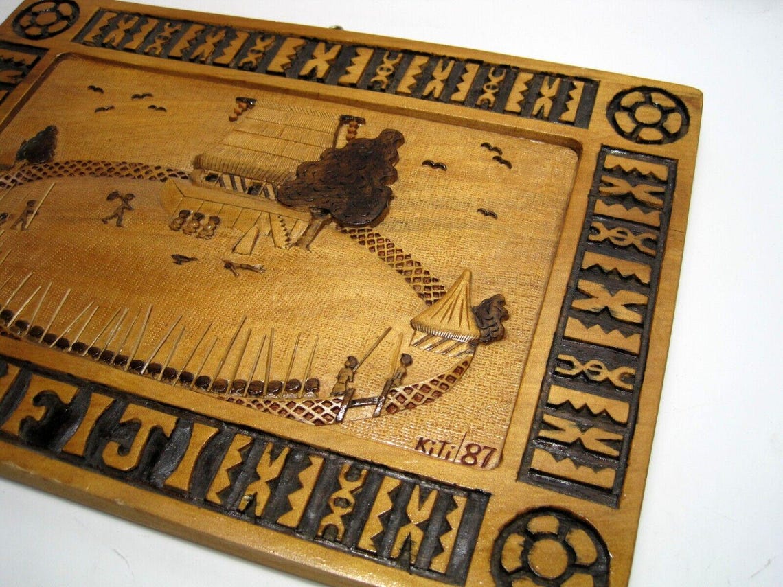 Fijian Souvenir 15 X 10 Carved Wood Wall Hanging TIKI HUT FIJI Islands ...