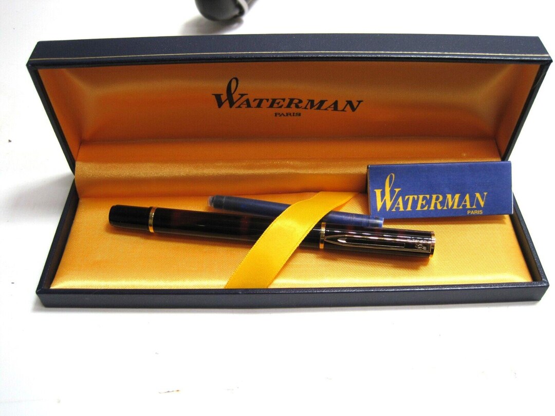Waterman Fountain Pen Red & Black Gold Color Trim M W/refill and Box - Etsy