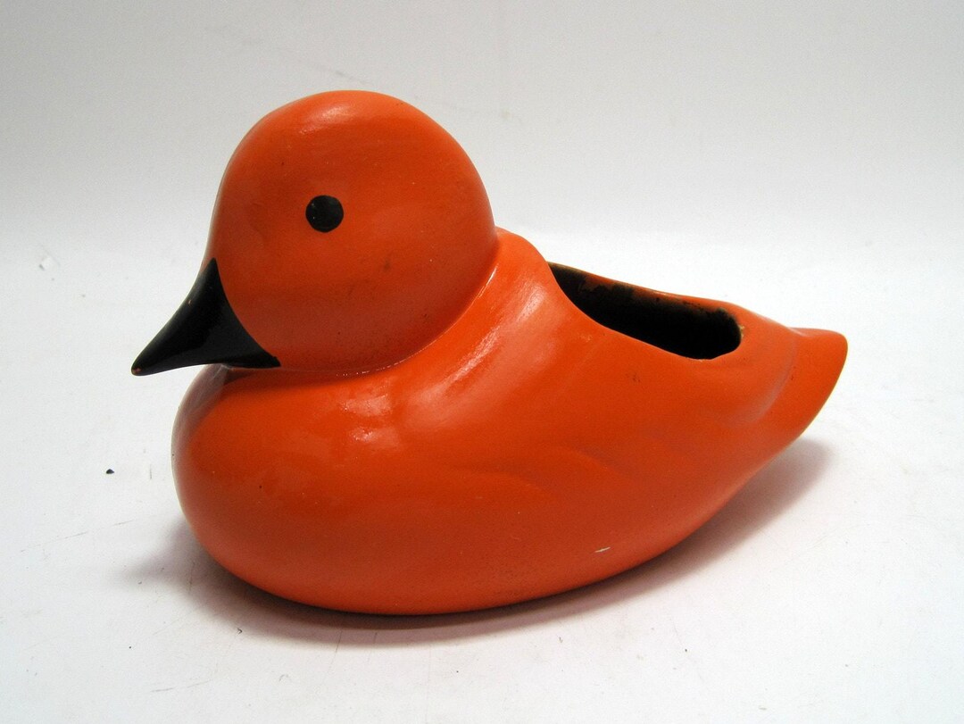 Vintage Ceramic Chubby Ruddy Duck Planter Hand Painted Orange Black - Etsy