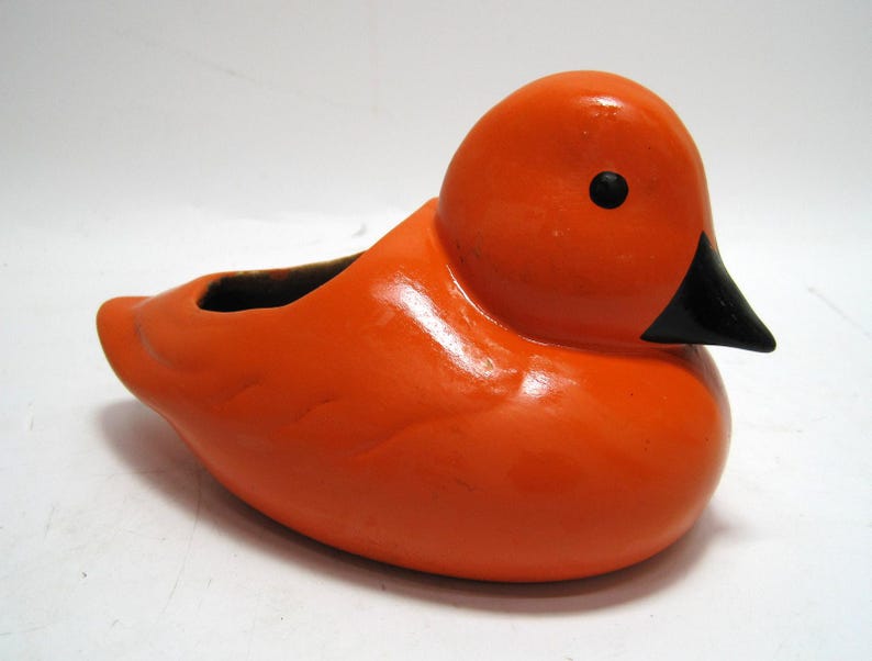 Vintage Ceramic Chubby Ruddy Duck Planter Hand Painted Orange Black - Etsy
