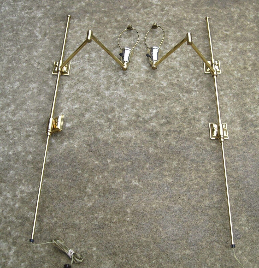 Set of 2 -VTG MCM Brass Wall Lamps Swing Arm on Rod - Etsy