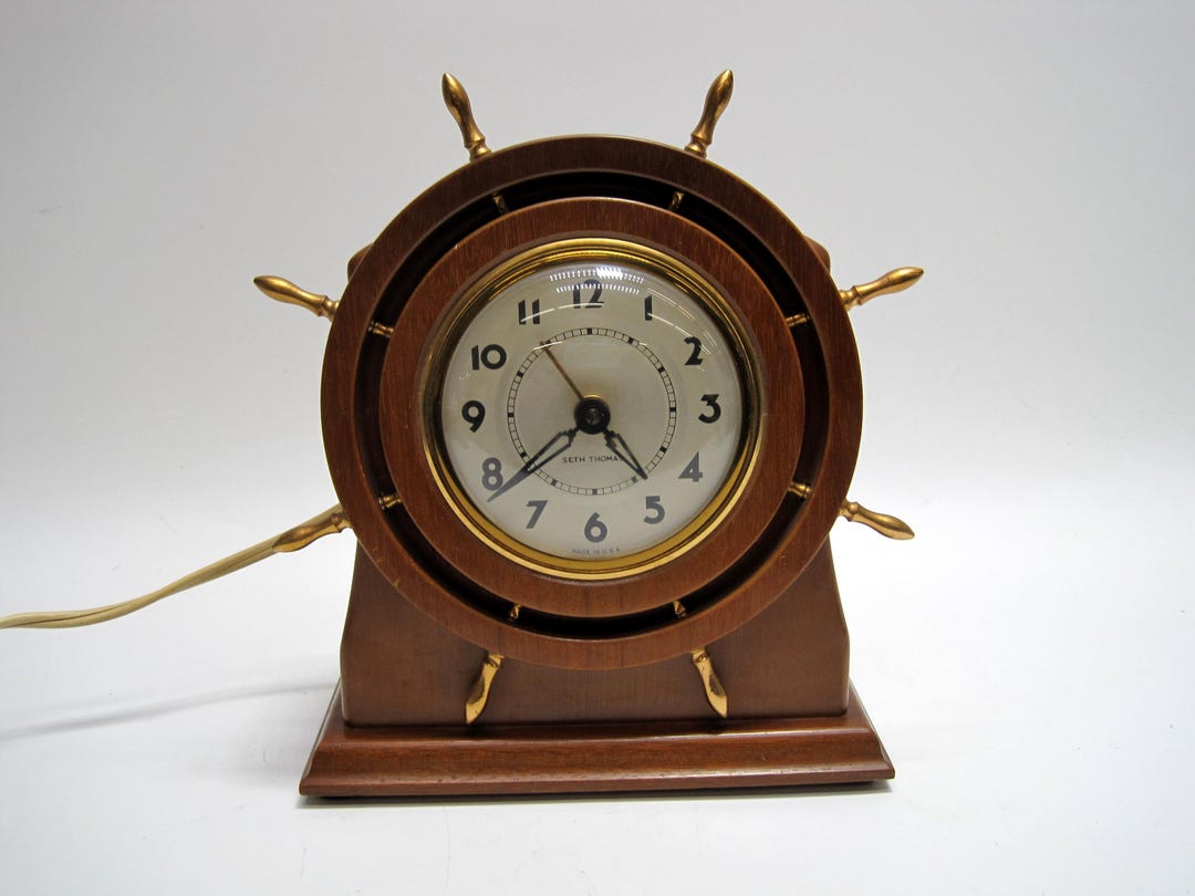 Seth Thomas Nautical Ships Wheel Shelf Wooden Mantel Clock Electric ...