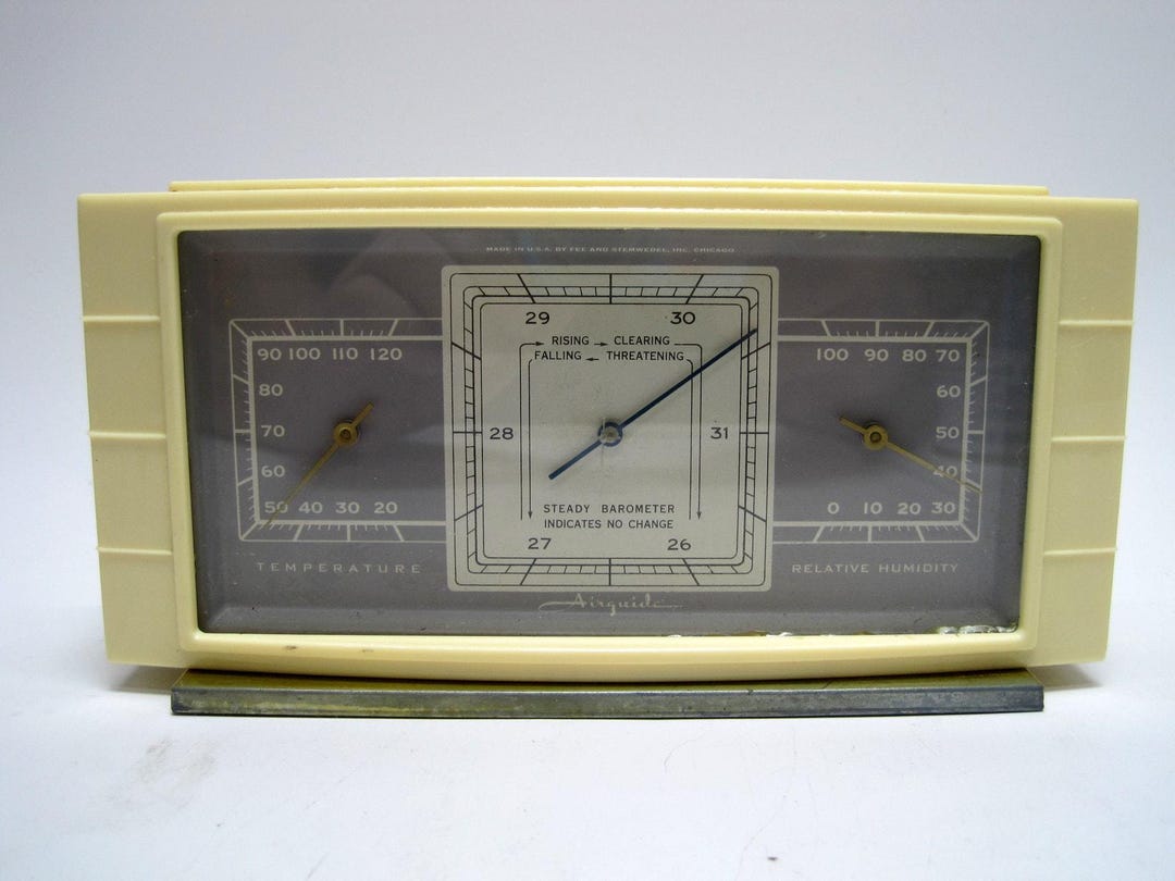 Vintage Airguide Barometer Desktop Weather Station Thermometer USA Mid ...