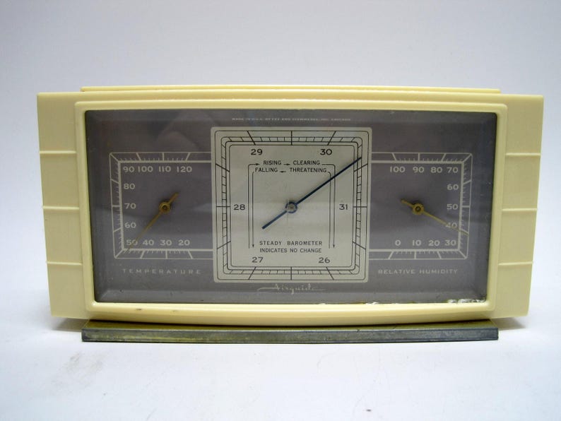 Vintage Airguide Barometer Desktop Weather Station Thermometer USA Mid ...