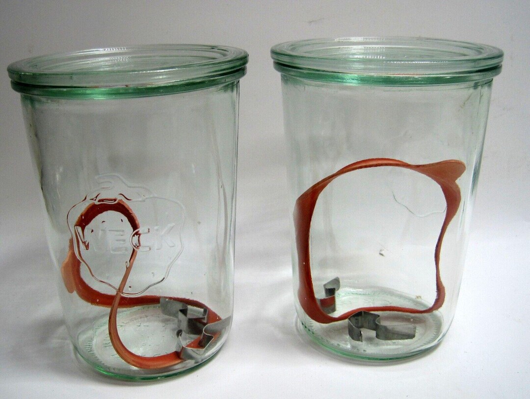 Set of 2 - Weck Rundrand-glas 100 Clear Glass Mold Jar 1 Liter W/clip ...