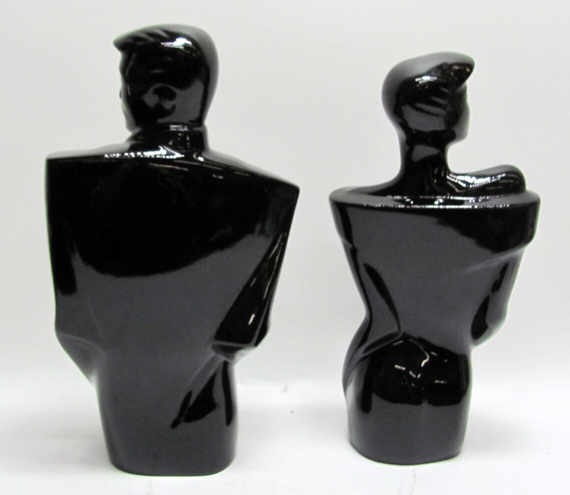 80s Art Deco Man Woman Statues / Lindsey B BALKWEILL Style Black ...