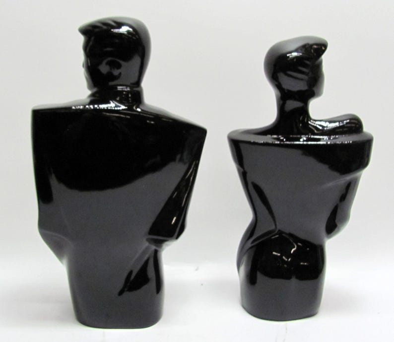 80s Art Deco Man Woman Statues / Lindsey B BALKWEILL Style Black ...