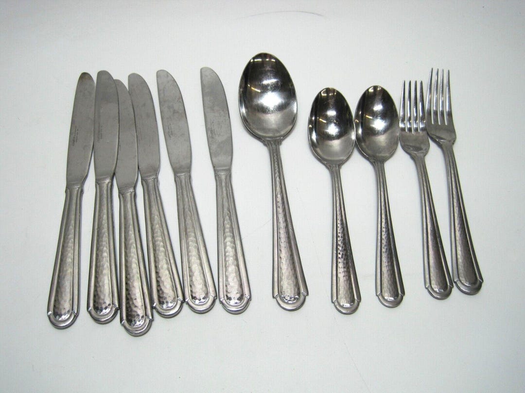 11 Pieces Hampton Stainless Flatware Hammered Center Round Tip - Etsy