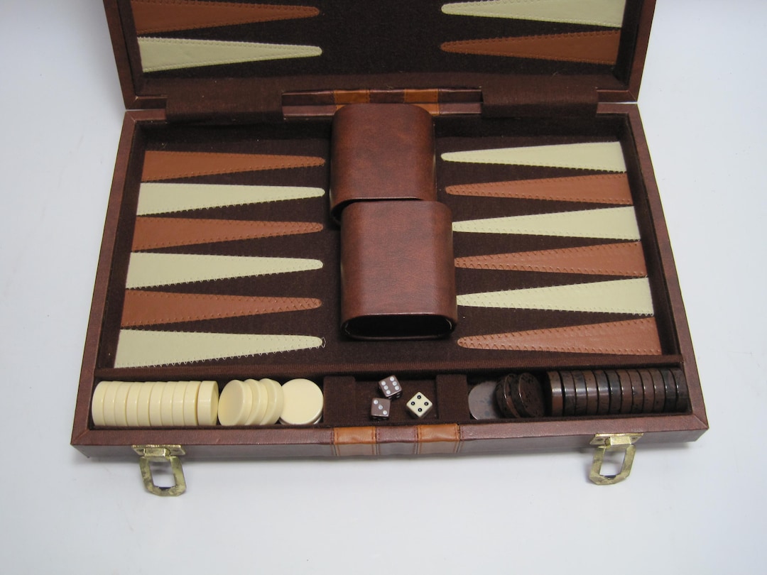 Vintage Backgammon Set W/faux Leather Travel Case - Etsy