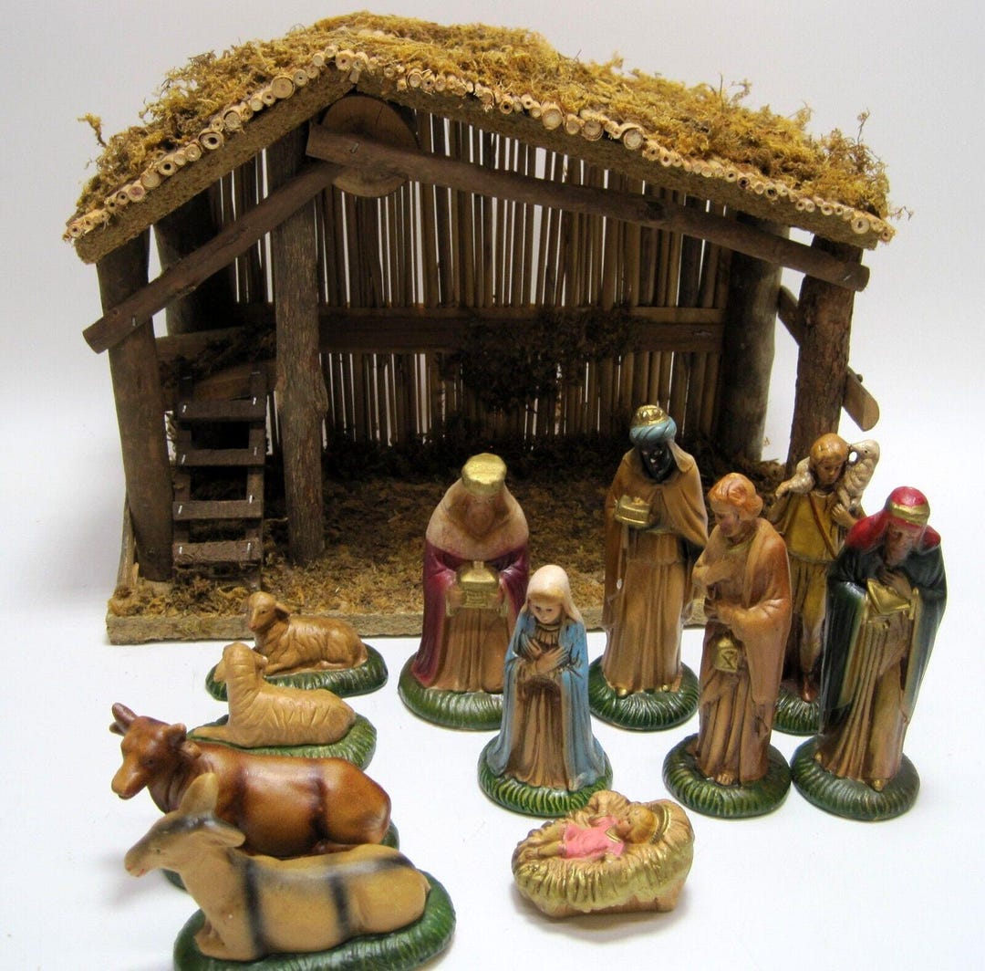 Vintage Sears Christmas Nativity Set Stable 11 Figures Original Box - Etsy