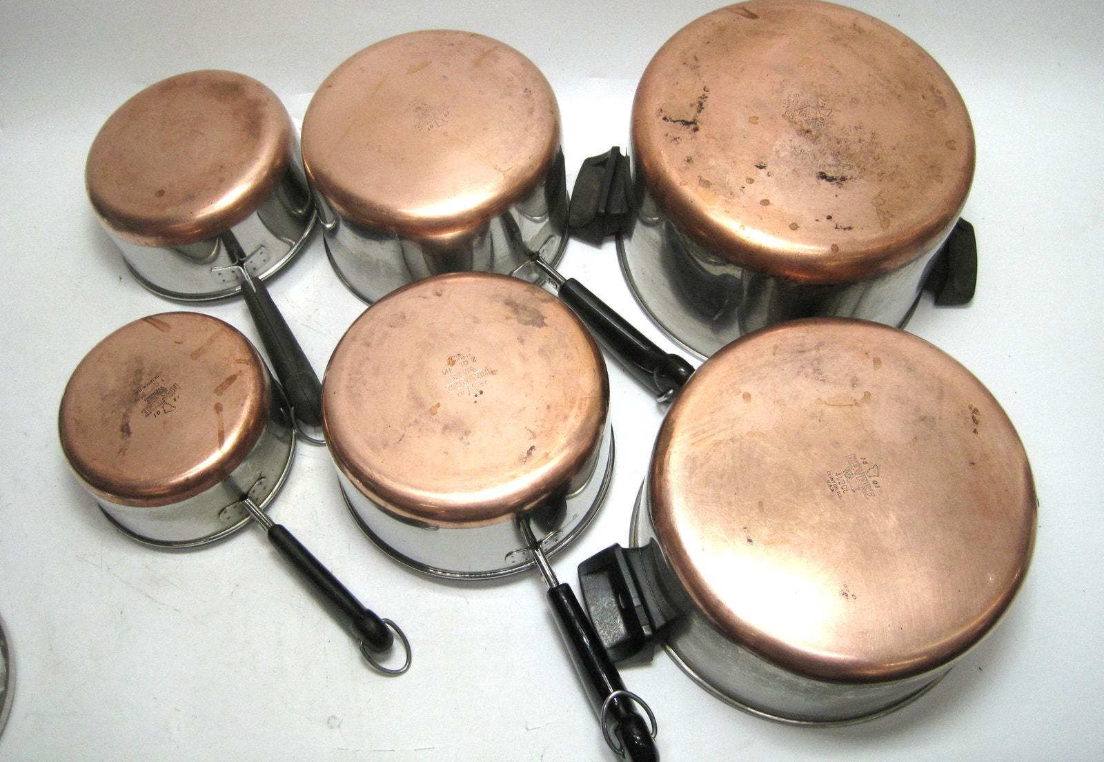 10 Piece Revere Ware Copper Bottom Pans 6qt 4.5qt 3qt 2qt 1.5qt 1qt #9 ...