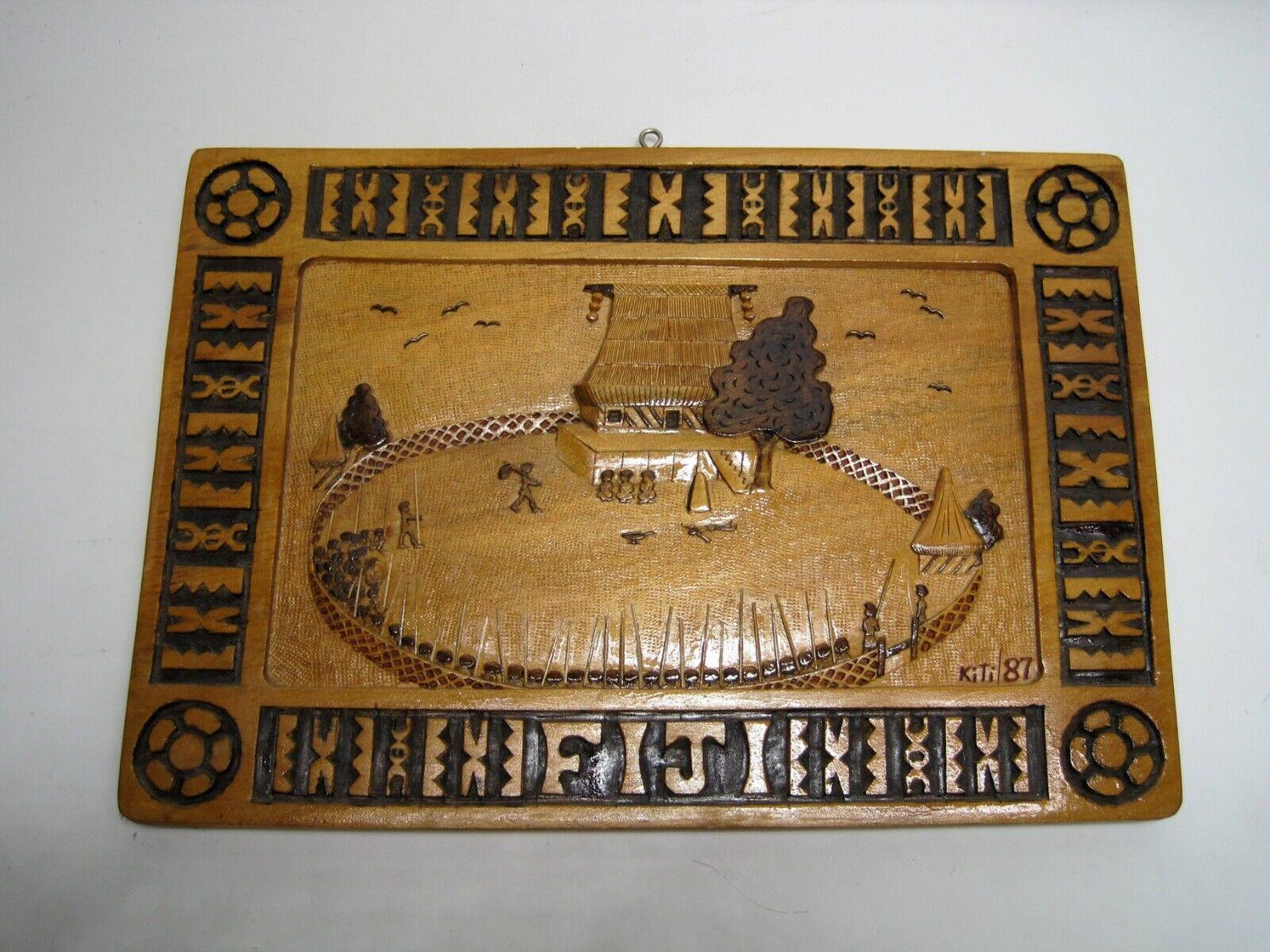 Fijian Souvenir 15 X 10 Carved Wood Wall Hanging TIKI HUT FIJI Islands ...