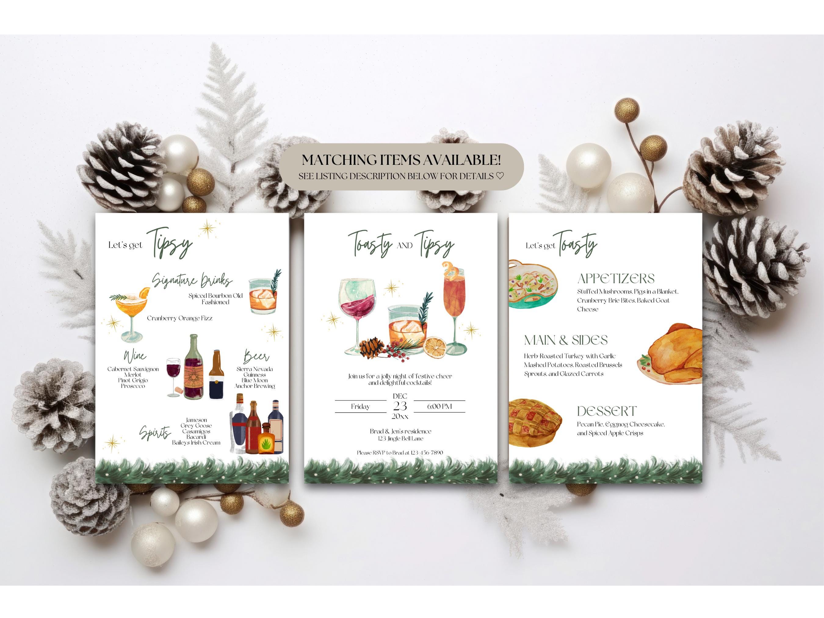 Toasty and Tipsy Christmas Dinner Menu and Bar Sign Template, Printable ...