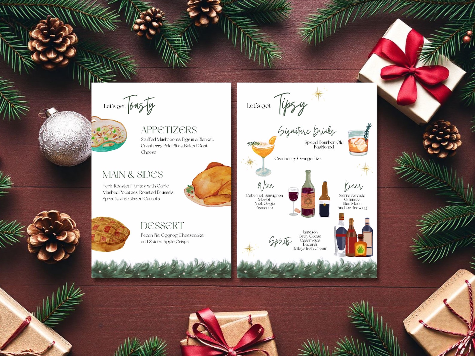 Toasty and Tipsy Christmas Dinner Menu and Bar Sign Template, Printable ...