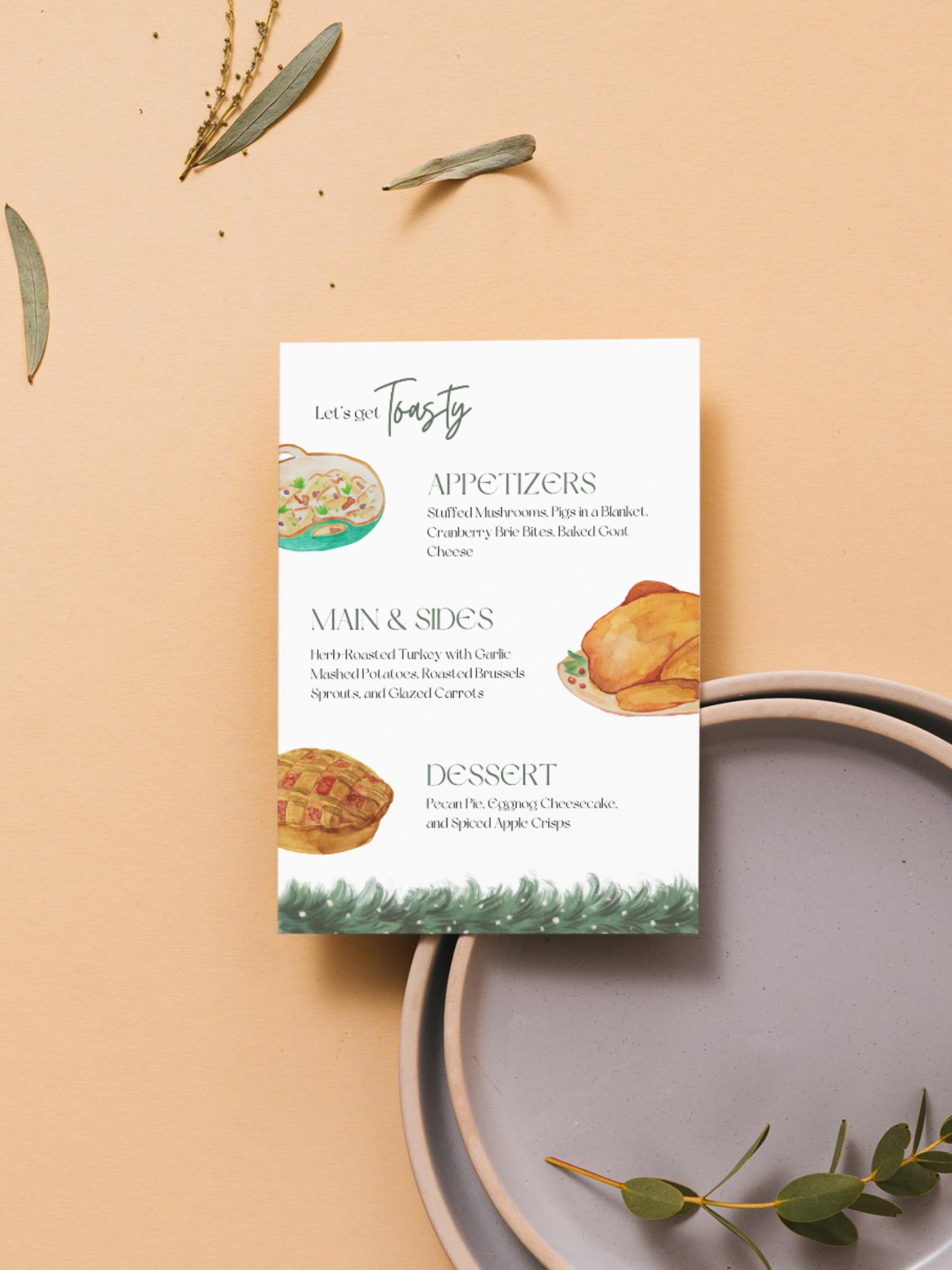 Toasty and Tipsy Christmas Dinner Menu and Bar Sign Template, Printable ...