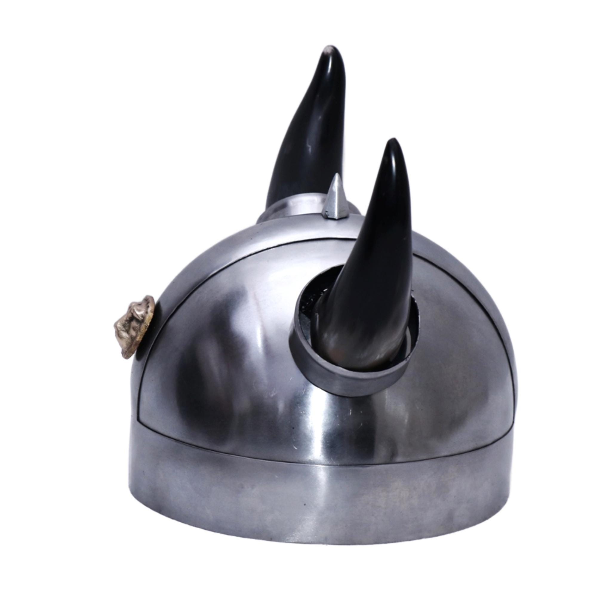 Metal Steel Horn Helmet Medieval Viking Armor Helmet Silver Adult ...
