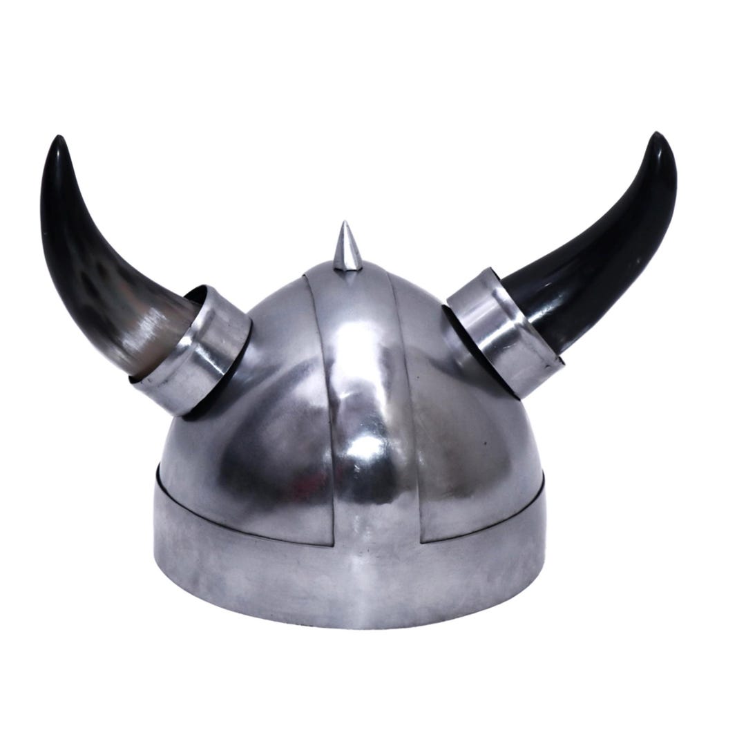 Metal Steel Horn Helmet Medieval Viking Armor Helmet Silver Adult ...