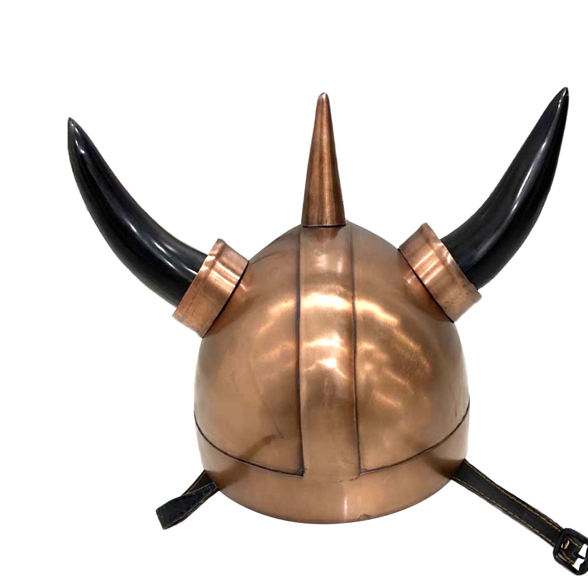 Metal Steel Horn Helmet Medieval Viking Armor Helmet Copper Antique ...