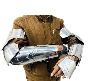 Medieval Arm Guard Bracers Hand Set Steel Vambraces Silver Polish Hand ...