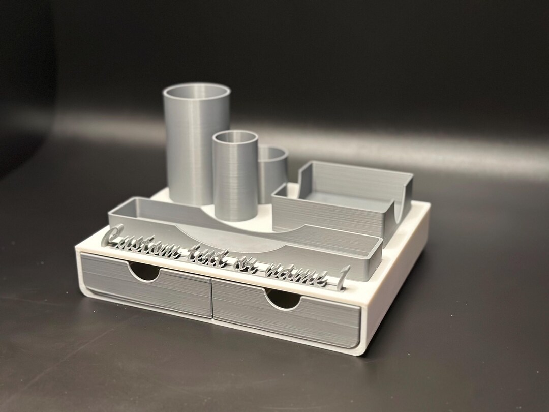 Custom Office Desk Organizer With Name Tag in White and Gray - Etsy