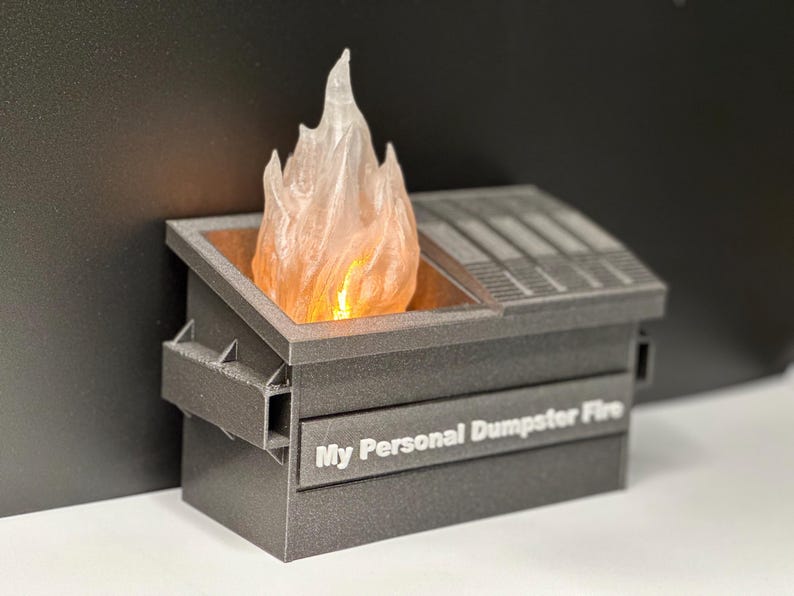 Pen Holder Dumpster Fire Desk Organizer Custom LED Lamp - Etsy