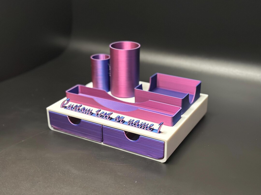 Personalized White and Purple Desk Organizer With Name Tag for Office ...