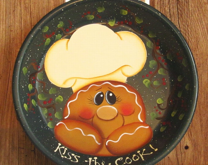 Gingerbread Hand Painted Green Metal Frying Pan "kiss the Cook" - Etsy