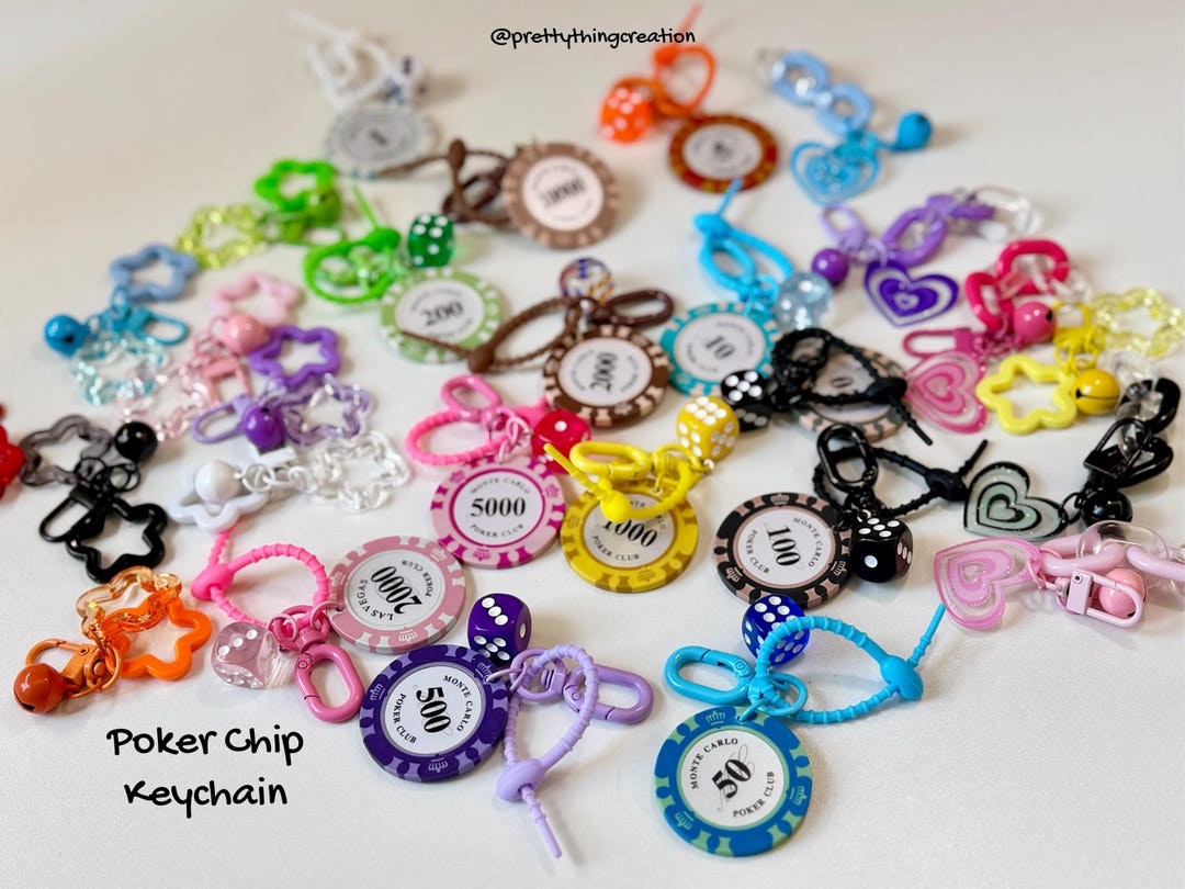 Poker Chip Bag Charms Keychains With Dice, Hearts, and Stars, Colorful ...