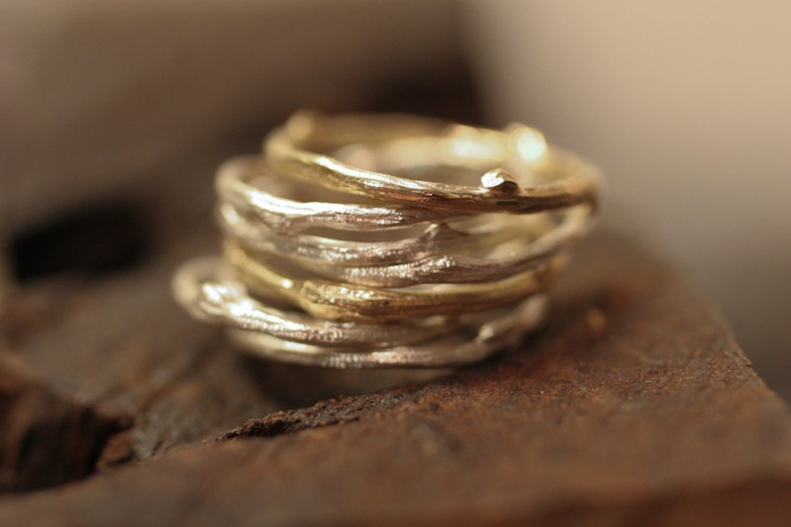 Stack of 3 Sterling Silver Twig Rings - Etsy