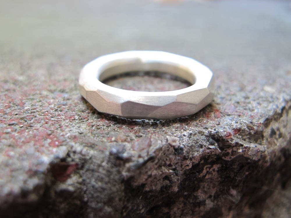 Faceted Sterling Silver Band | Etsy