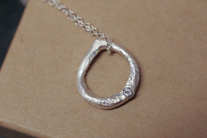 Floating Teardrop / Pure Silver and Diamond Pendant - Etsy
