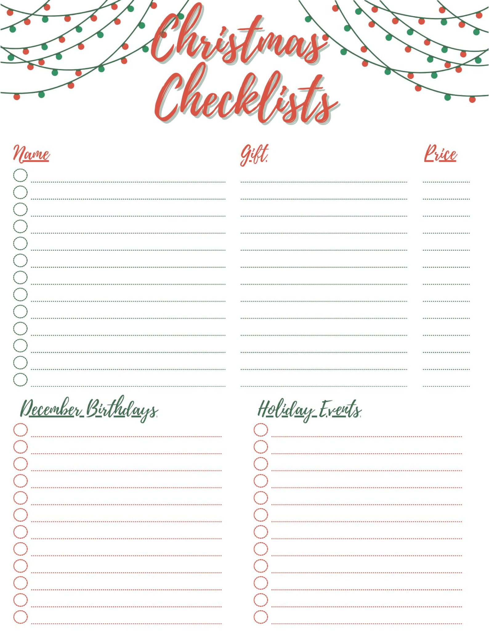 Printable Christmas Checklist, Christmas Gift List, Holiday ...