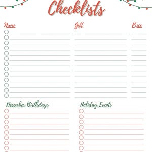 Printable Christmas Checklist, Christmas Gift List, Holiday ...
