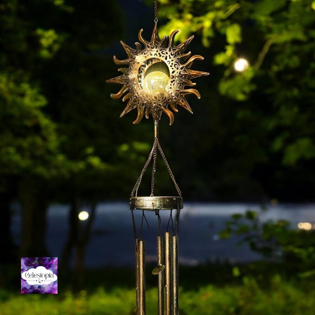 Sun Wind Chime Solar Glowing Moon Wind Chime for Garden Star Wind Chime ...