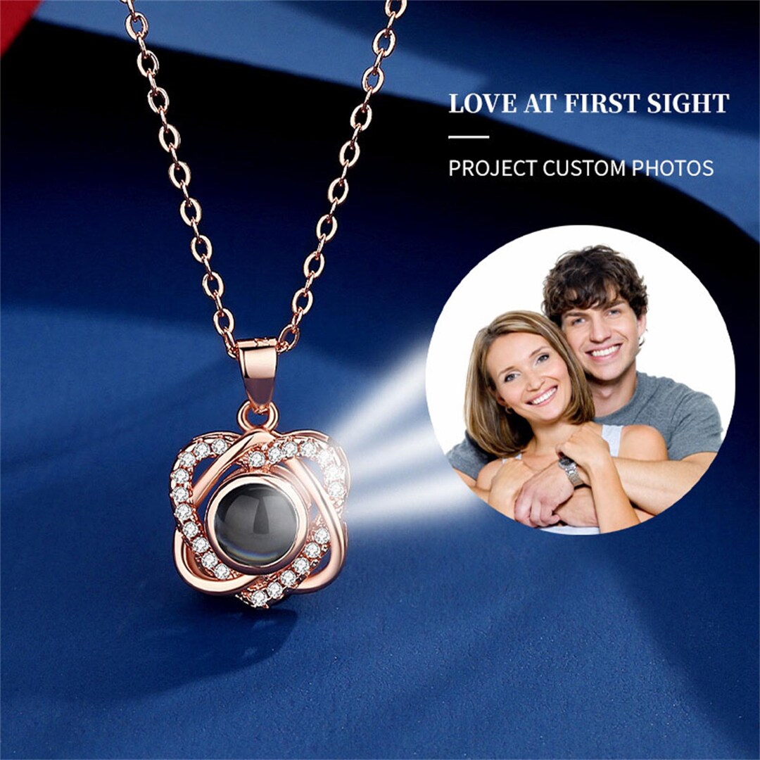 Personalized Custom Photo Projection Necklace, Flower Pattern Charm ...