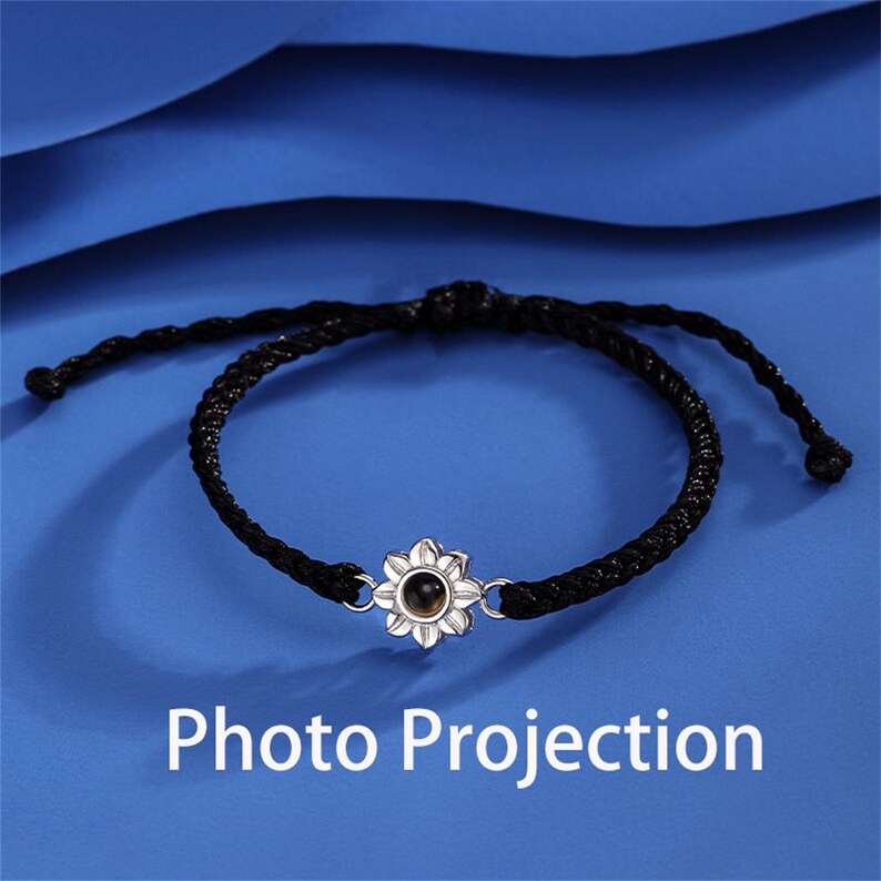 Custom Photo Projection Bracelet - Sunflower Charm Bracelet With ...