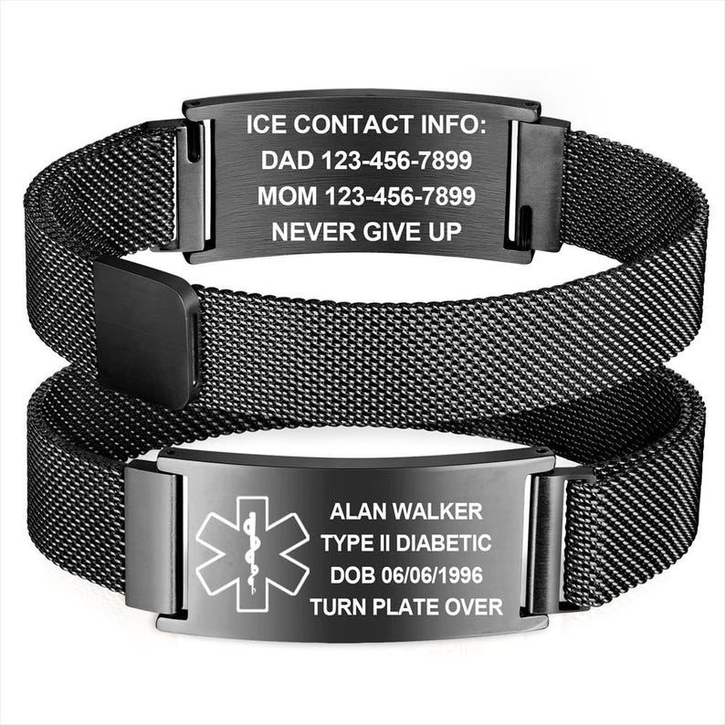 Custom Engraved Medical Alert Bracelet, Hypoallergenic Emergency ID ...