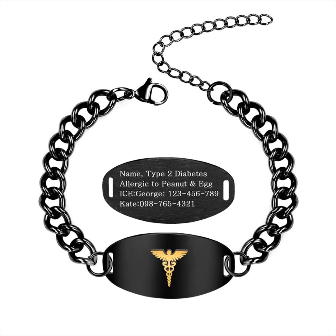 Custom Medical Alert Bracelet Women/men Hypoallergenic Emergency ID ...