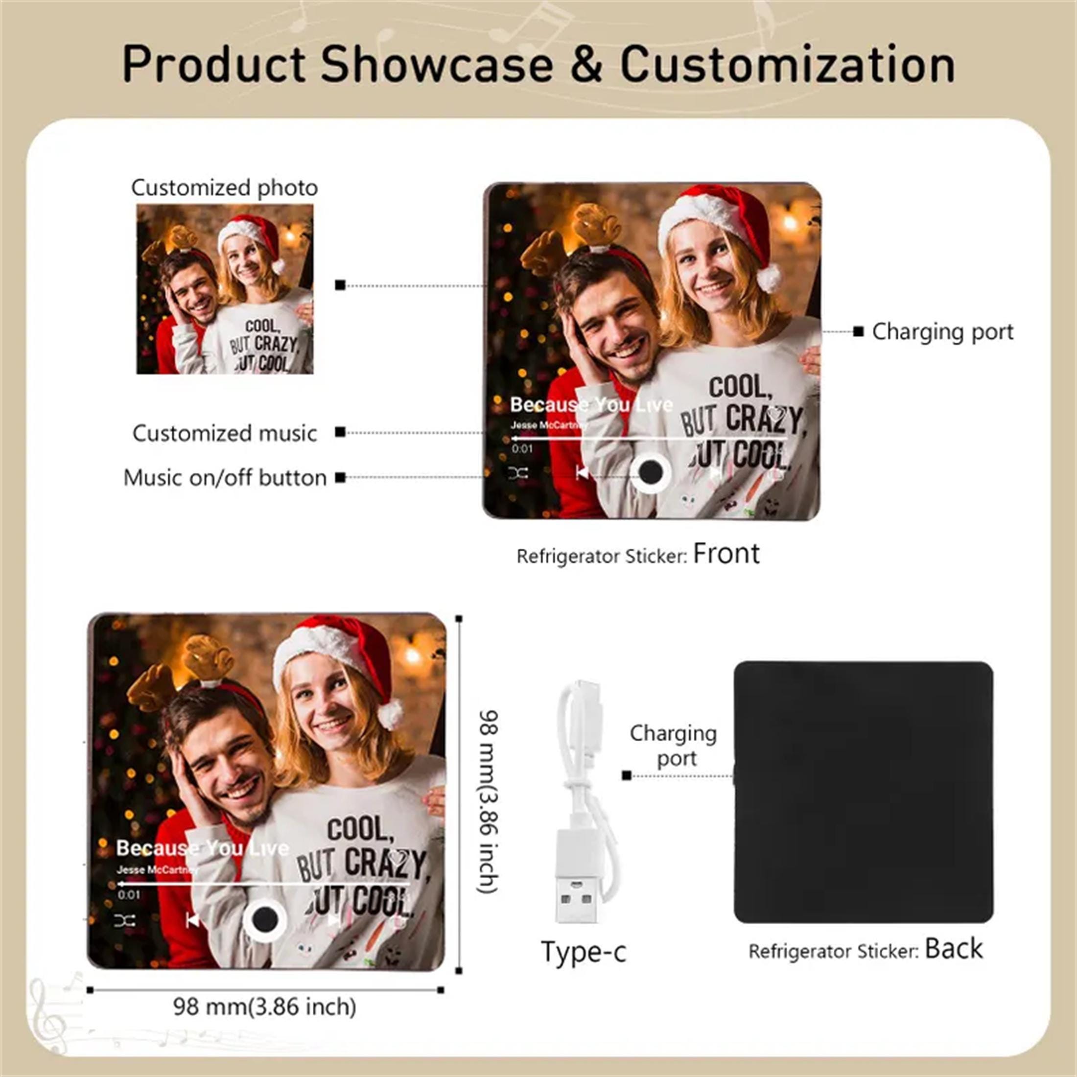 Custom Music Fridge Magnet, Personalized Photo & Music Refrigerator ...