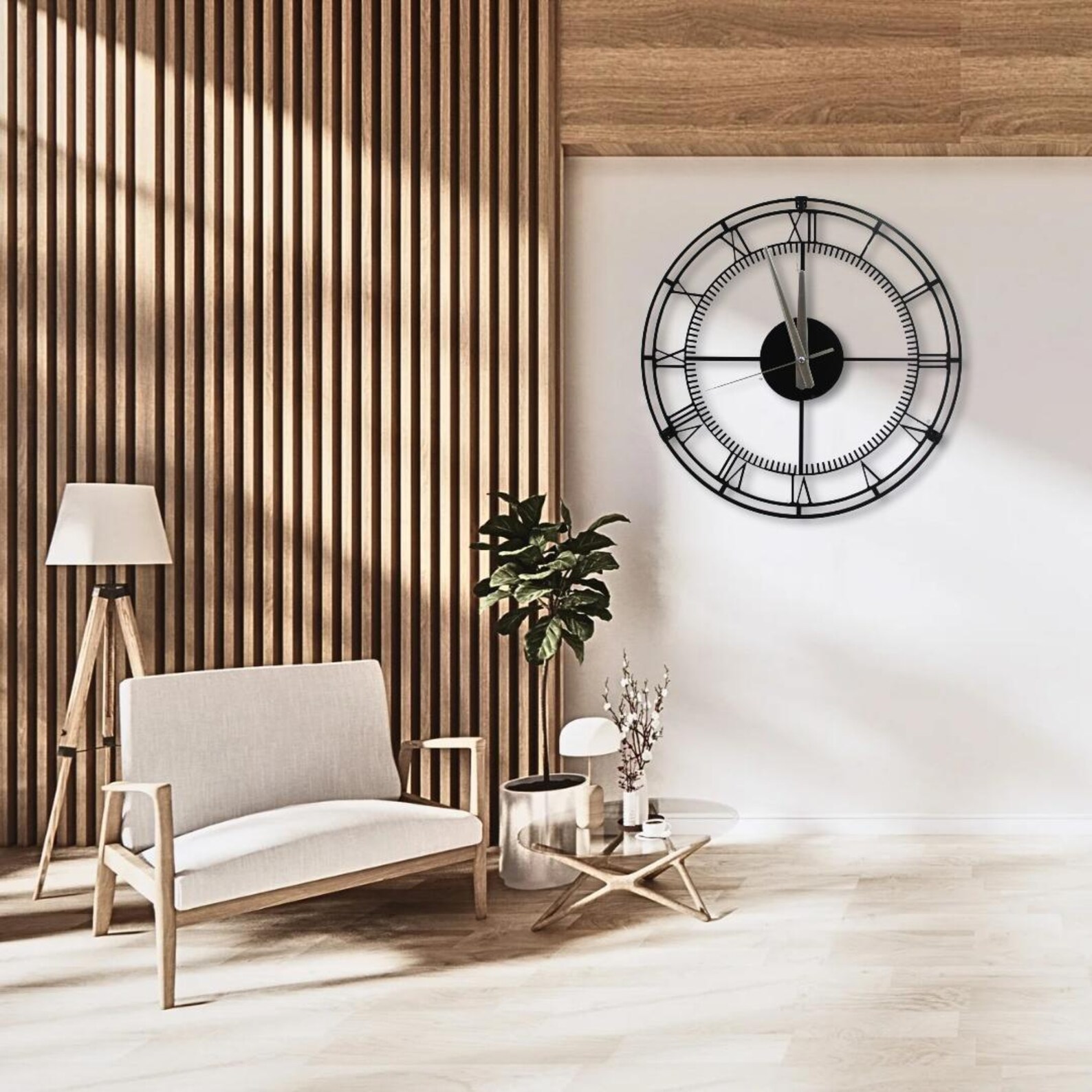 Minimalist Large Wall Clock Geometric Metal Wall Clock Unique Wall ...