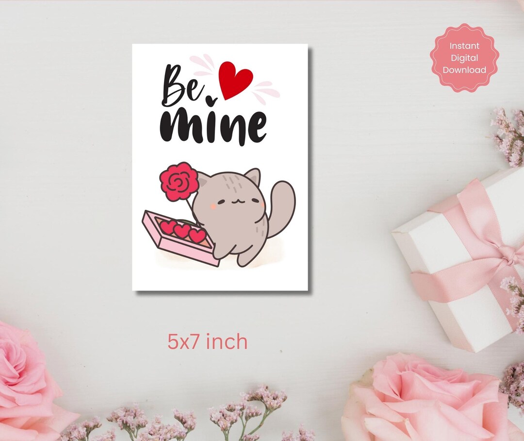 Printable Valentines Day 5x7 Inch Card, Be Mine, Instant Download PDF ...