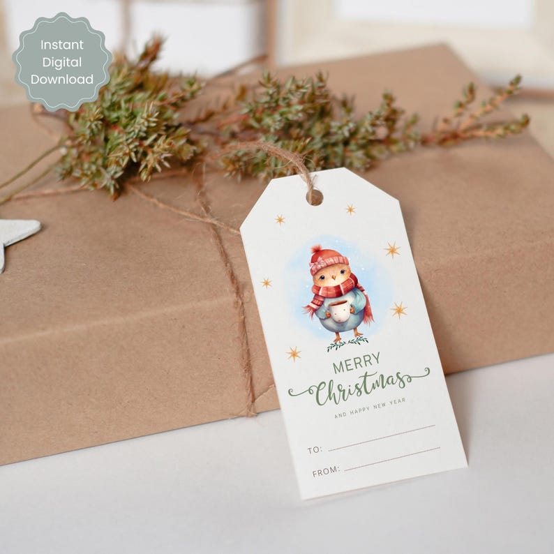Set of 6 Printable Christmas Gift Tags, Merry Christmas Holiday Tags ...