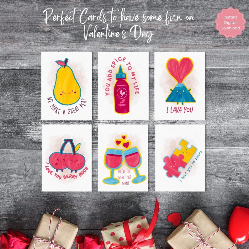 Set of 12 Printable Food Pun Cards, Teen Classroom Exchanges, Funny ...