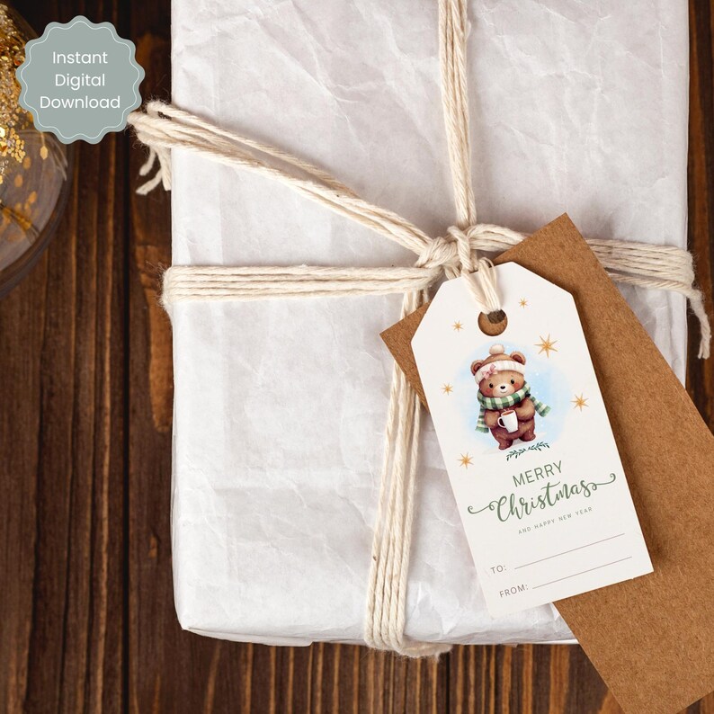 Set of 6 Printable Christmas Gift Tags, Merry Christmas Holiday Tags ...