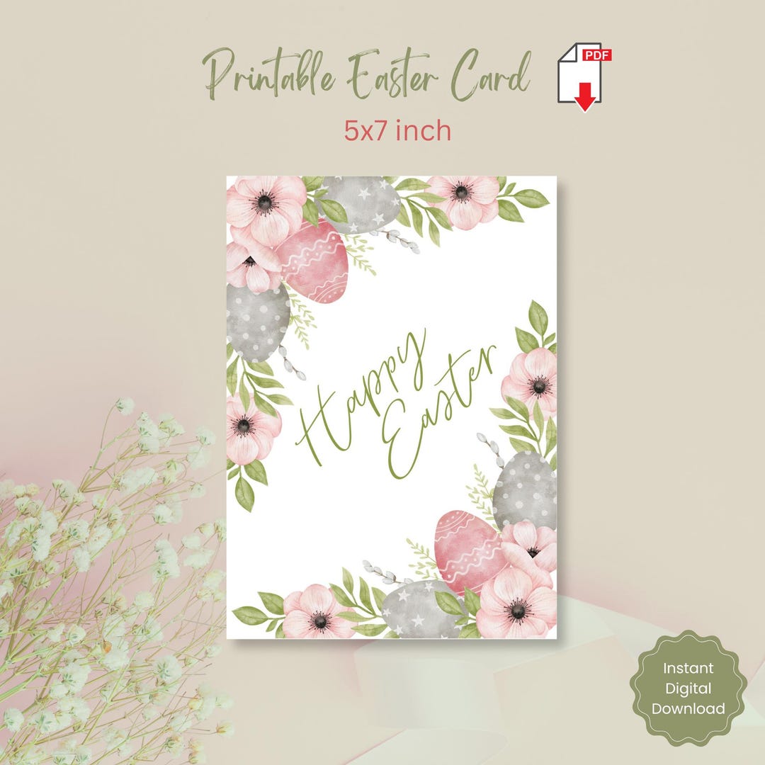 Printable Easter Greeting Card, Happy Easter, Instant Download PDF, 5x7 ...
