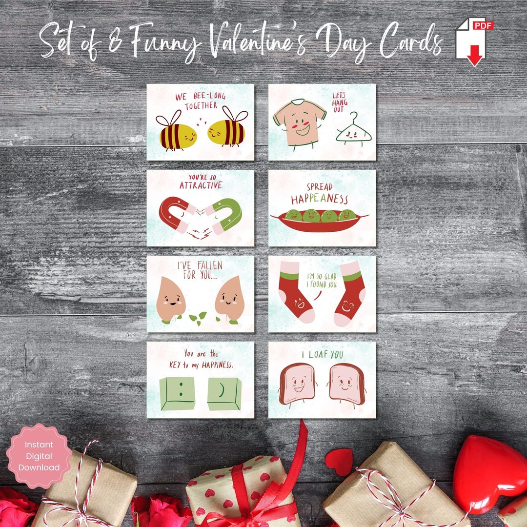 Funny Valentine's Day Cards: Punny Designs, Set of 8 (PDF) - Etsy