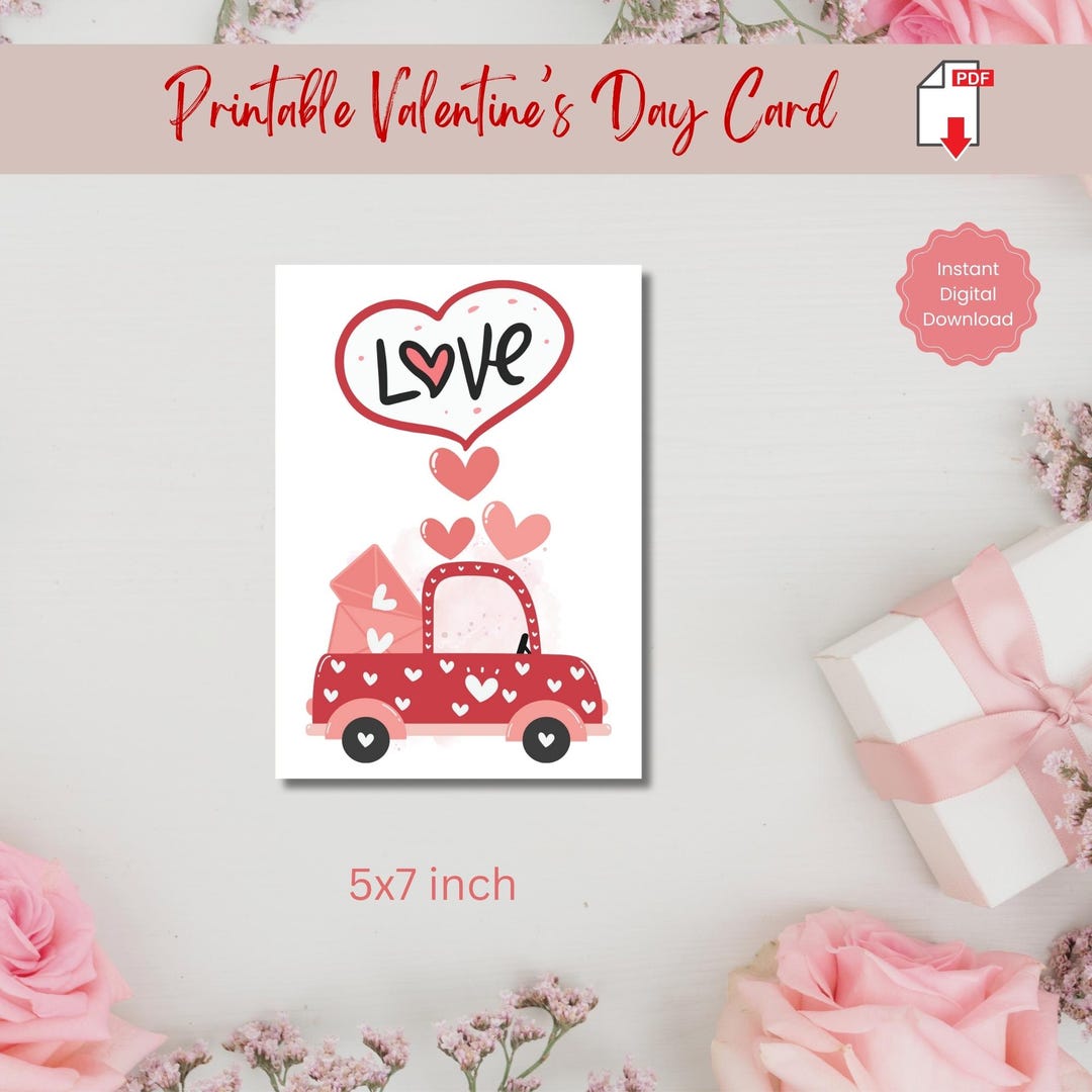 Printable Valentines Day 5x7 Inch Card, Instant Download PDF, Love Card ...